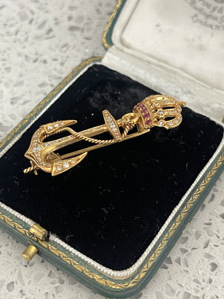 Vintage 18ct Gold Naval Fouled Anchor with Crown Brooch – Ishy Antiques
