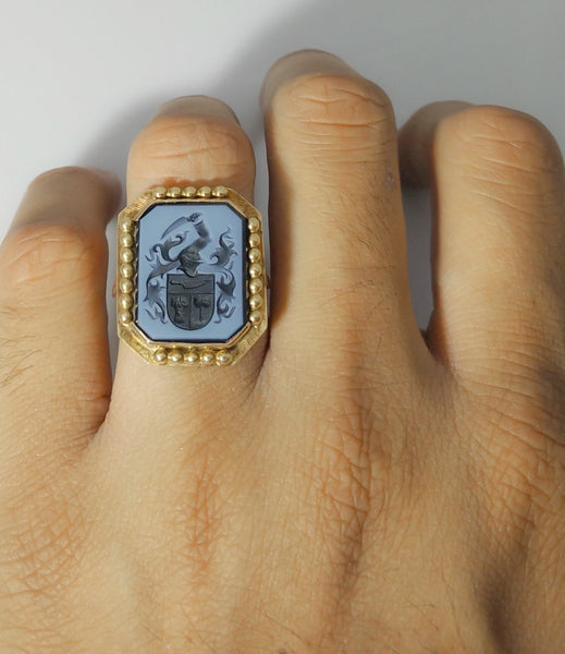 Stunning engraved intaglio shield ring – Ishy Antiques